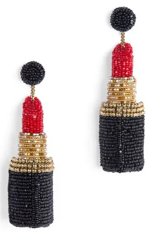 Deepa Gurnani Beaded Lipstick Drop Earrings - Red