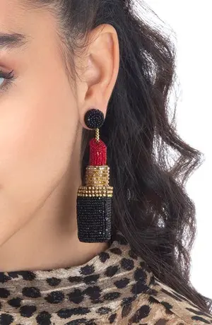 Deepa Gurnani Beaded Lipstick Drop Earrings