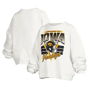 PRESSBOX Iowa Hawkeyes Janice Retro Logo Oversized Pullover Sweatshirt - White