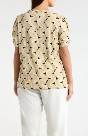 Anne Klein Printed Pleat Short Sleeve Top