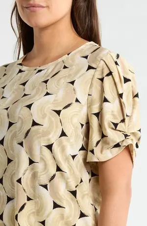Anne Klein Printed Pleat Short Sleeve Top