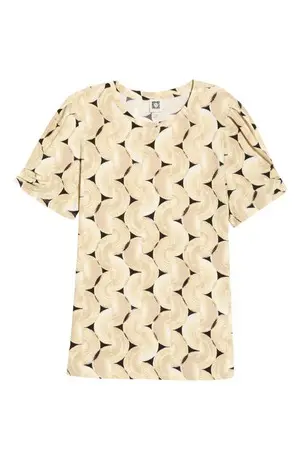 Anne Klein Printed Pleat Short Sleeve Top