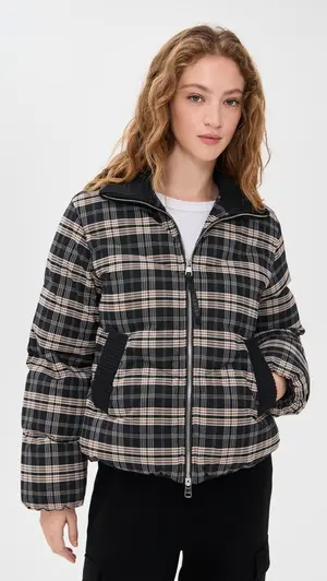 Varley Bryony Short Puffer Jacket - Navy Check