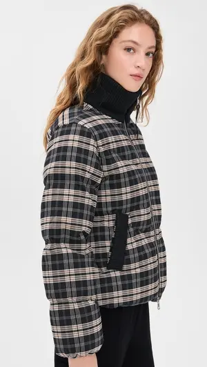 Varley Bryony Short Puffer Jacket - Navy Check