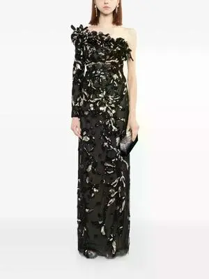 SAIID KOBEISY One-shoulder Embroidered Tulle Dress