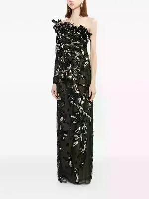 SAIID KOBEISY One-shoulder Embroidered Tulle Dress