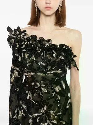 SAIID KOBEISY One-shoulder Embroidered Tulle Dress