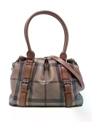 Burberry Smoke Check Coated Canvas Northfield Satchel - Brown
