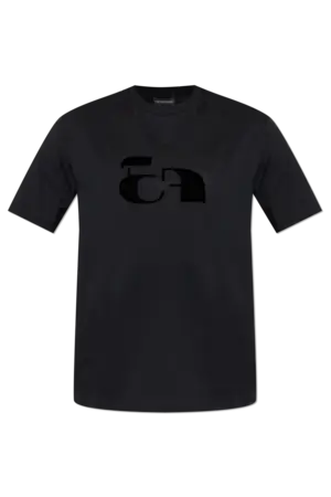Emporio Armani T-shirt With A Logo And A Velvet Finish - Black