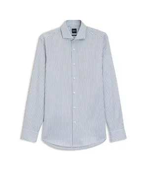 BOSS Slim-fit Shirt In Italian-made Striped Cotton Twill - Light Green