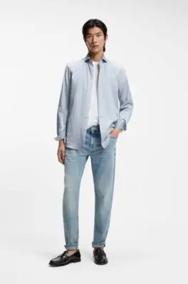 BOSS Slim-fit Shirt In Italian-made Striped Cotton Twill - Light Green