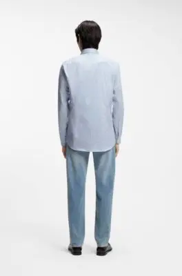 BOSS Slim-fit Shirt In Italian-made Striped Cotton Twill - Light Green