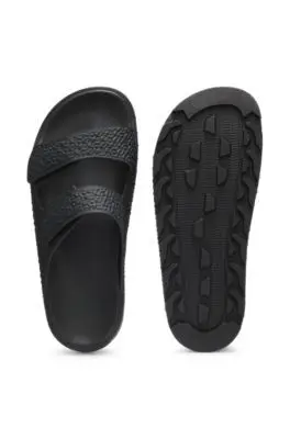 Hugo Monogram Slides With Riptape Straps - Black