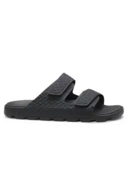 Hugo Monogram Slides With Riptape Straps - Black