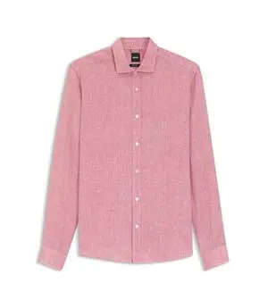 BOSS Regular-fit Shirt In Washed Linen - Red