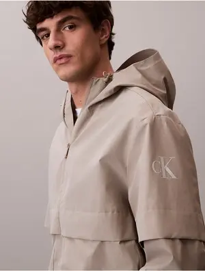 Calvin Klein Ripstop Hooded Windbreaker Jacket - Vintage Khaki