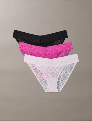 Calvin Klein Icon Logo Lace 3-pack Low Rise Bikini - Black/ Cradle Pink/ Stunning Orchid