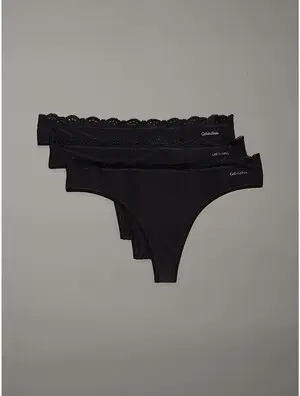 Calvin Klein Microfiber Stretch With Lace 3-pack Thong - Black