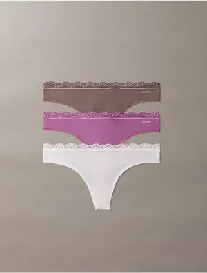Calvin Klein Microfiber Stretch With Lace 3-pack Thong - Multi
