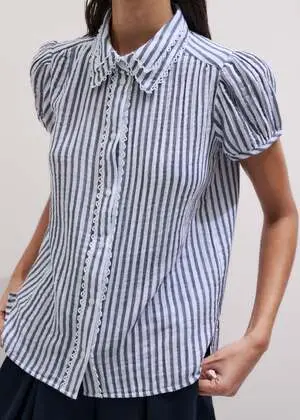 ME+EM Cheesecloth Stripe Cap-sleeve Blouse
