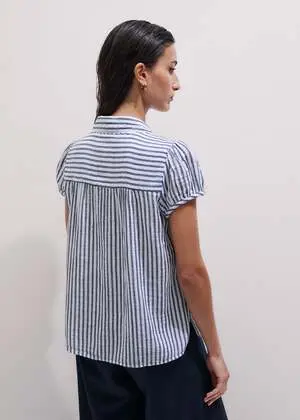 ME+EM Cheesecloth Stripe Cap-sleeve Blouse
