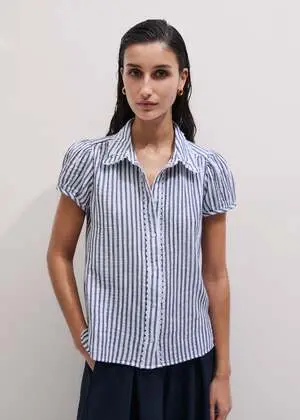 ME+EM Cheesecloth Stripe Cap-sleeve Blouse