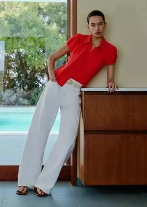 ME+EM Cheesecloth Cap-sleeve Blouse - Poppy Red