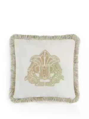 Philipp Plein Gothic Monogram Fringed Cushion - Neutrals