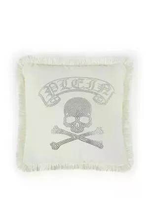 Philipp Plein Crystal-skull Fringed Cushion - White