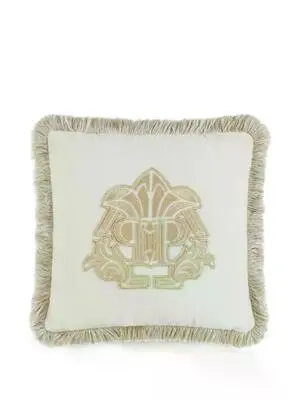 Philipp Plein Monogram Fringed Cushion - Neutrals