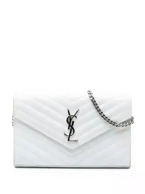 Saint Laurent 2017 Grain De Poudre Cassandre Chain Wallet - White