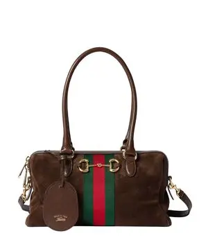 Gucci Medium Boston Bag In Suede - Brown