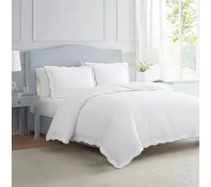 MARTHA STEWART Simple Scallop White/grey Cotton Twin Duvet Set - One-color