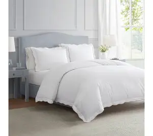MARTHA STEWART Simple Scallop Solid Cotton Quee N Duvet Set - One-color