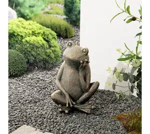 GLITZHOME 12h Resin Bronze Sitting Frog Statu E