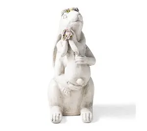 GLITZHOME 17h Mgo Hugging Mom And Baby Rabbit Statue - One-color