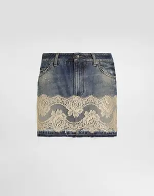 Dolce & Gabbana Denim Mini Skirt With Lace