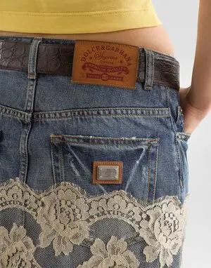 Dolce & Gabbana Denim Mini Skirt With Lace