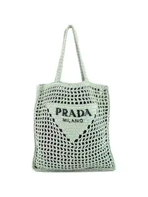 Prada Triangle Logo Raffia Tote Bag