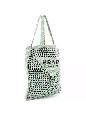 Prada Triangle Logo Raffia Tote Bag