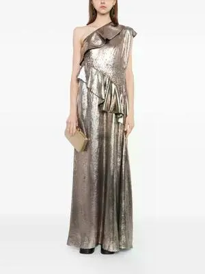 SAIID KOBEISY Embellished One-shoulder Lamé Dress