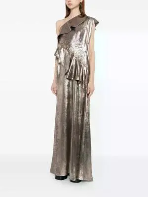 SAIID KOBEISY Embellished One-shoulder Lamé Dress