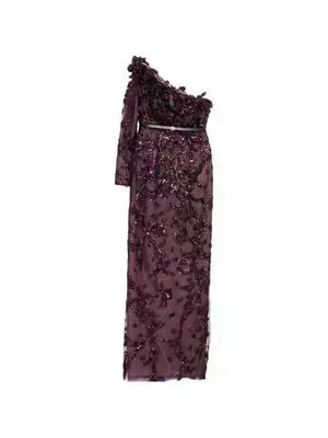 SAIID KOBEISY Embroidered Tulle One-shoulder Gown - Purple