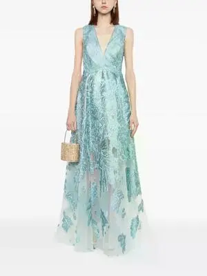 SAIID KOBEISY Brocade V-neck Dress - Blue