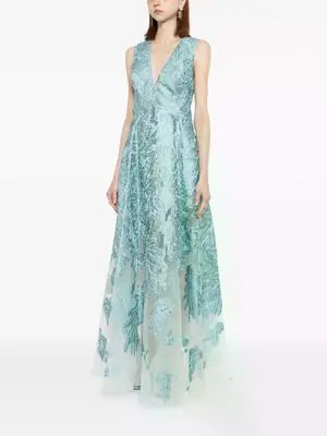 SAIID KOBEISY Brocade V-neck Dress - Blue