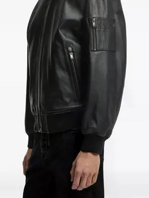 BOSS Zip-up Leather Bomber Jacket