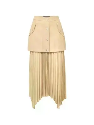 Veronica Beard Patricka Pleated Midi Skirt - Neutrals