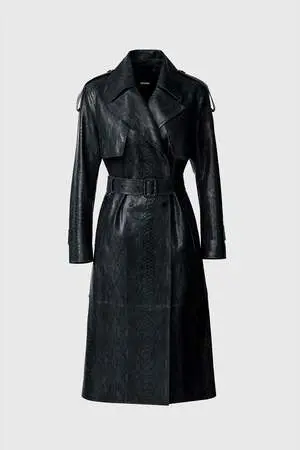 Mackage Snake Pattern Leather Trench Coat - Black