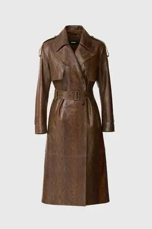 Mackage Snake Pattern Leather Trench Coat - Umber