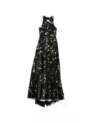 SAIID KOBEISY Embroidered Tulle Long Dress - Black